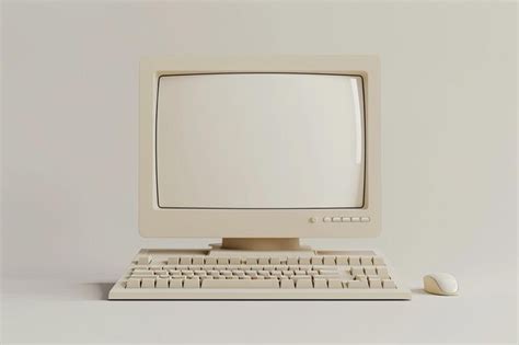 Retro 1990s Style Beige Desktop Pc Computer And Monitor Screen And Keyboard 3d Illustration