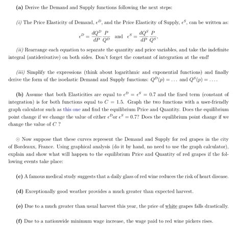 A Derive The Demand And Supply Functions Following