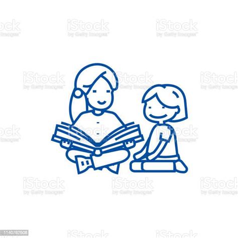 幼稚園老師 女性閱讀線圖示概念幼稚園老師 婦女讀平向量符號 標誌 輪廓例證向量圖形及更多圖示圖片 圖示 兒童 保姆 Istock