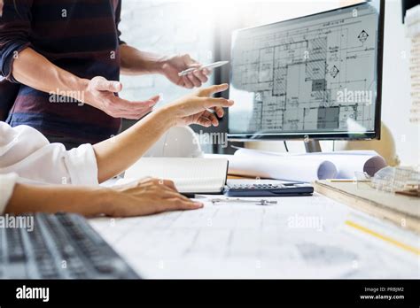 Professional Architect Designer Structural Engineer Team Colleagues Working Office Looking