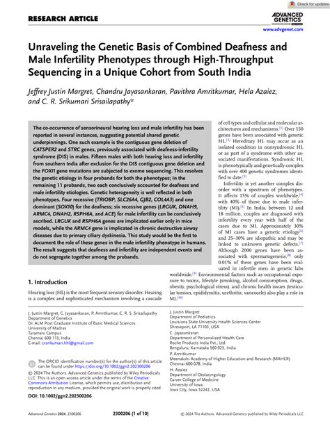 Pdf Unraveling The Genetic Basis Of Combined Deafness And Male