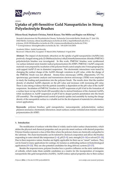 Pdf Uptake Of Ph Sensitive Gold Nanoparticles In Strong