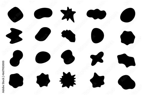 Blob Shape Organic Set Random Black Cube Drops Shapes Pebble Inkblot Drops And Stone