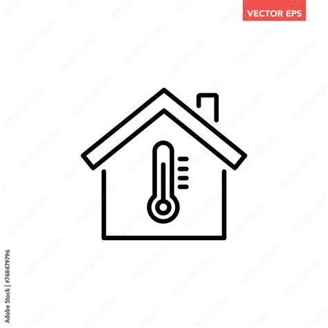 Black Single Home Thermostat Line Icon Simple House Temperature Flat Design Pictogram Vector