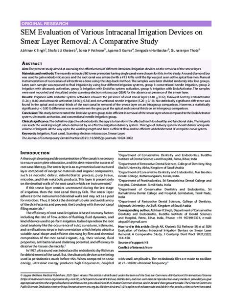 Pdf Sem Evaluation Of Various Intracanal Irrigation Devices On Smear