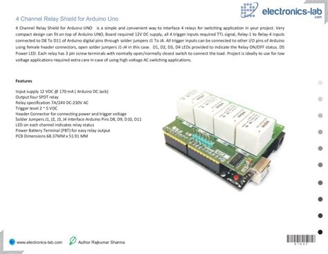 Channel Relay Shield For Arduino Uno Electronics Lab Com