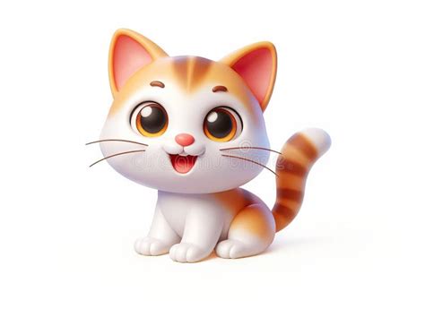 Cute Animated Kitten With Big Eyes And Striped Tail Showing A Playful