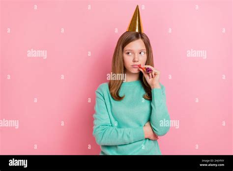 Photo Of Unhappy Upset Girl Wear Turquoise Sweater Birthday Headwear