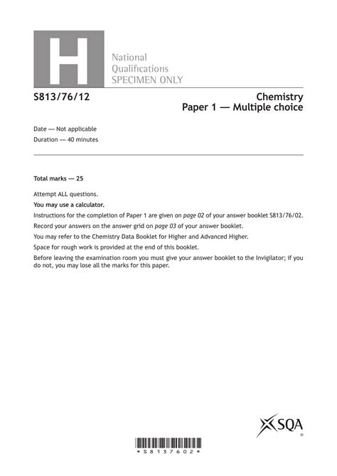 Sqa National Qualifications Chemistry Paper 1 Download Printable Pdf