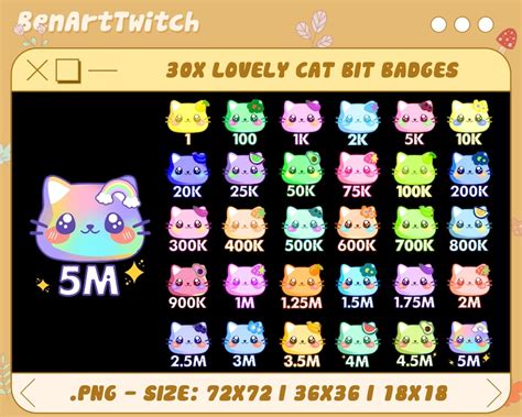 30x Cat Face Twitch Bit Badges Cute Cat Twitch Sub Badges For