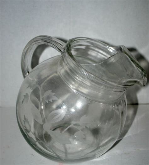 Glass Pitcher Ball Pitcher Etched Glass Pitcher Vintage Glasss Etsy