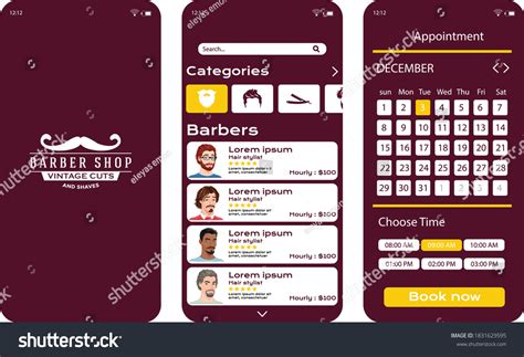 Barber Shop App Ui Kit Designbarber Stock Vector Royalty Free 1831629595