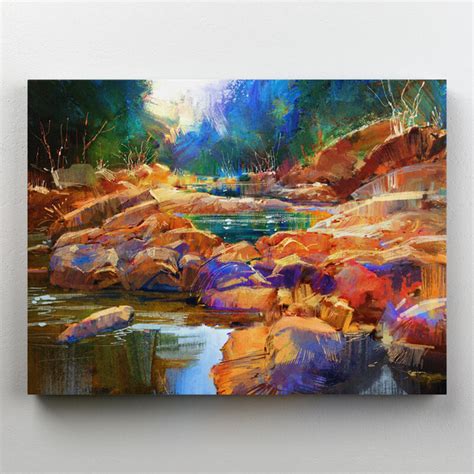 Интерьерная картина на холсте Горная река пейзаж в стиле импрессионизм на подрамнике 30x22 см