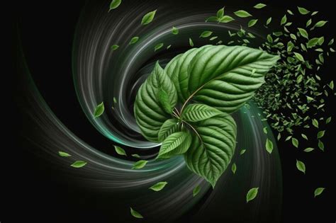 Premium Photo Abstract Wind Swirls With Green Leaves And Sparkles