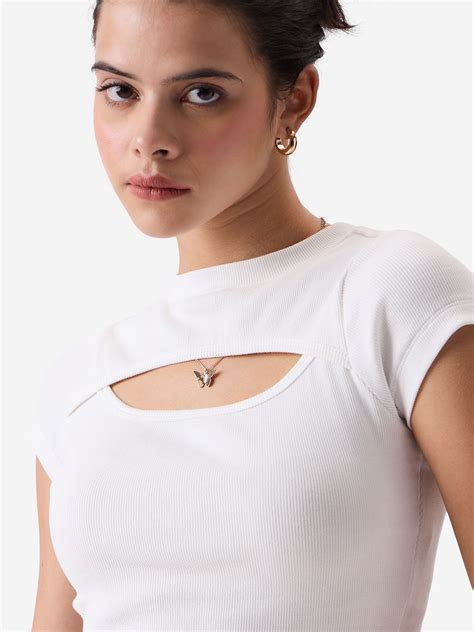 Buy Solids White Cut Out Women Cropped Tops Online At The Souled Store