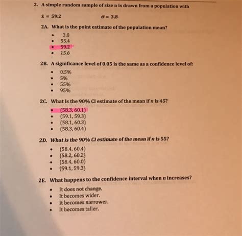 Solved A Simple Random Sample Of Size N Is Drawn From A