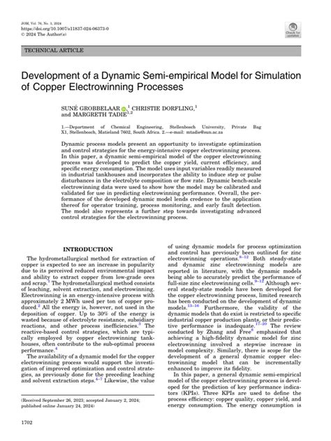 Development Of A Dynamic Semi Empirical Model For Simulation Of Copper