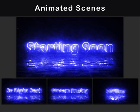 Animated Twitch Overlay Package Blue Neon Stream Overlay Neon