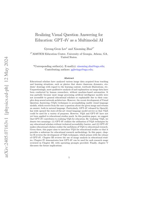 Pdf Realizing Visual Question Answering For Education Gpt 4v As A Multimodal Ai