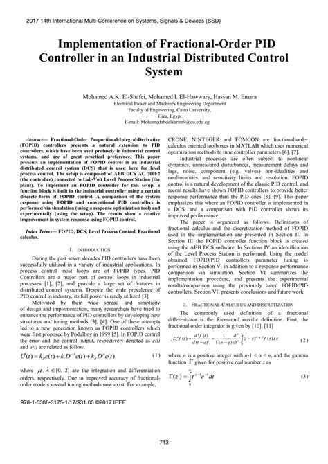 Pdf Implementation Of Fractional Order Pid Controller In An Industrial Distributed Control System