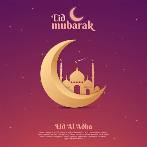 Lua Crescente E Mesquita Realista Eid Mubarak E Eid Al Adha Fundo Vetor