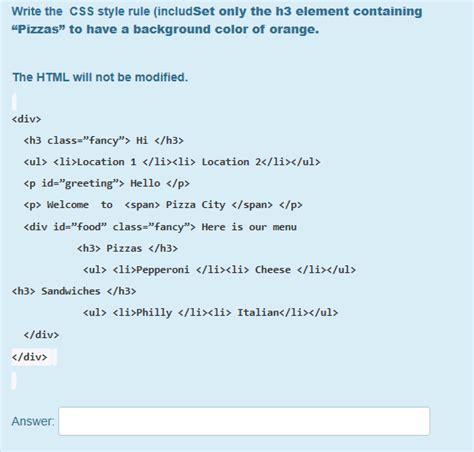Solved Write The Css Style Rule Includset Only The H Chegg
