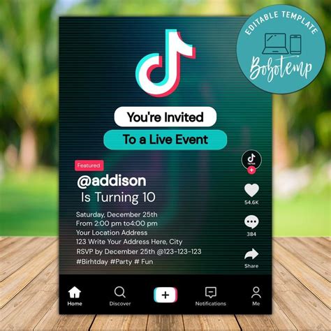Printable Tik Tok Teen Birthday Invitation Instant Download Bobotemp