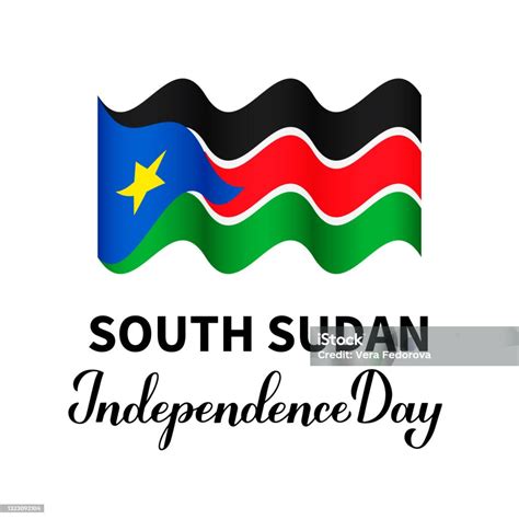 남수단 독립기념일 흰색으로 고립된 깃발 7월 9일 공휴일을 축하합니다 타이포그래피 포스터 배너 전단지 스티커 인사말 카드 엽서 등을 위한 벡터 템플릿 7월에 대한 스톡 벡터
