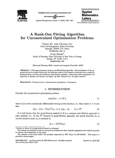 Pdf A Rank One Fitting Algorithm For Unconstrained Optimization Problems