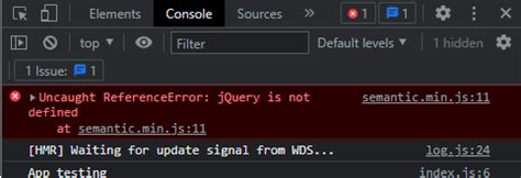 Logging JQuery Is Not Defined In Source Semantic Min Js Cdnjs Issue Semantic Org