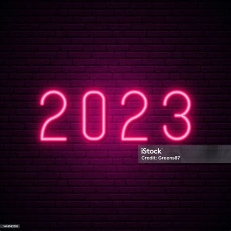 2023년 네온 사인 밝은 분홍색 숫자 간판 밝은 배너 로고 네온 엠블럼 스톡 벡터 그림입니다 2023년에 대한 스톡 벡터 아트 및 기타 이미지 Istock