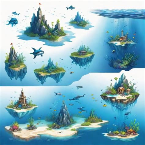 Underwater Exploration Map Detailed Vector Set Premium Ai Generated