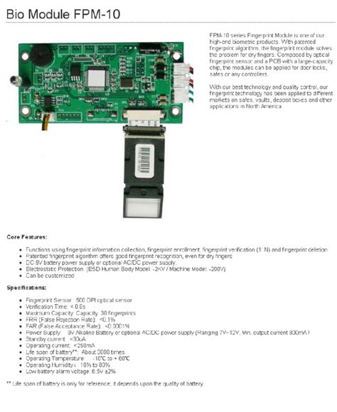 Finger Print Fpm 10a Bio Module Datasheet Pdf
