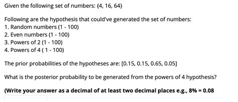 Solved Given The Following Set Of Numbers Chegg Com