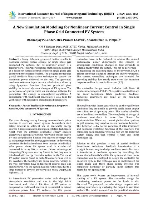A New Simulation Modeling For Nonlinear Current Control In Single Phase