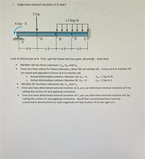 Solved 7 Determine Internal Reactions At D And E 5 Kip 1 5