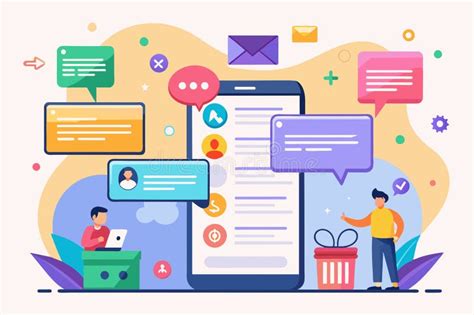 Two Characters Customize A Messaging App Interface Showcasing Vibrant Chat Bubbles And