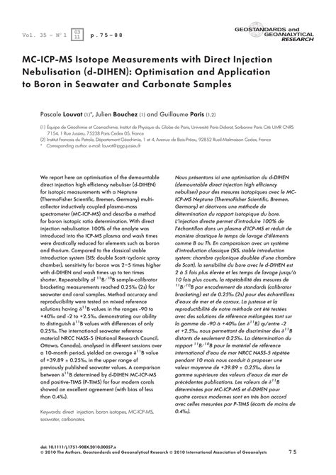 Pdf Mc‐icp‐ms Isotope Measurements With Direct Injection Nebulisation