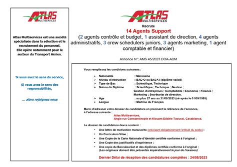 Atlas Multiservices Recrute Des Agents Support 14 Postes