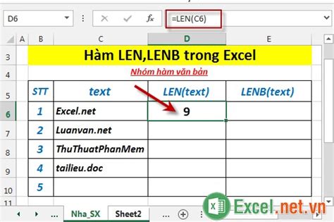 Hàm LEN LENB Hàm trả về độ dài chuỗi văn bản theo số ký tự hay số