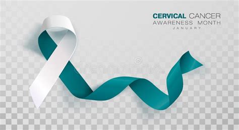 Cervical Cancer Awareness Month Teal And White Ribbon Isolated On