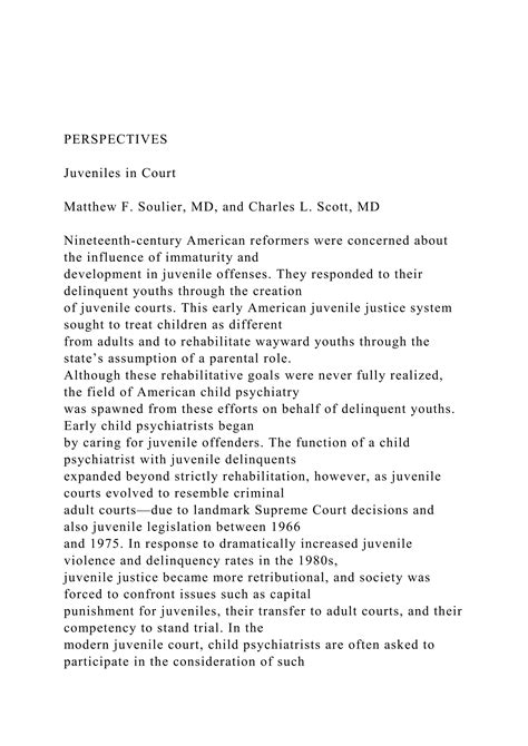 PERSPECTIVESJuveniles In CourtMatthew F Soulier MD Docx