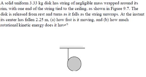 solved a solid uniform 3 33 kg disk has string of negligible