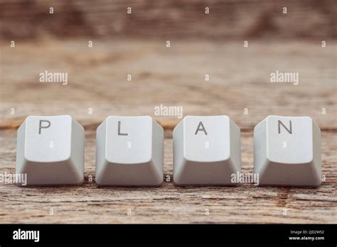 Computer Keyboard Keys Arranged To Spell Plan Word On The Wooden Background Planning Concept