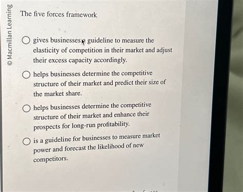Solved The Five Forces Frameworkgives Businesses Guideline