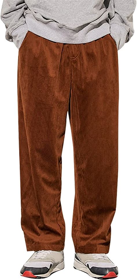 Gihuo Mens Corduroy Pants Elastic Waist Sweatpants Vintage Cargo