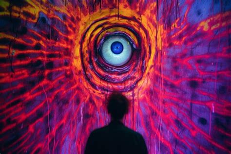 Premium Photo A Person Standing In Front Of A Large Glowing Eye