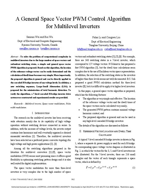 A General Space Vector Pwm Control Algorithm For Multilevel Inverters