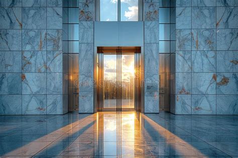 Modern Elevator Interior With Open Doors In A Contemporary Office
