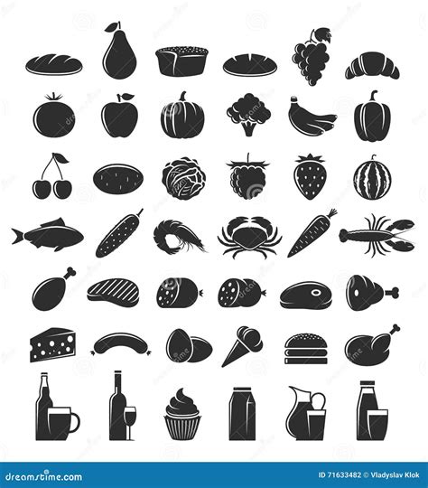 Vector Os ícones Do Alimento E Da Bebida Ajustados Isolados No Branco